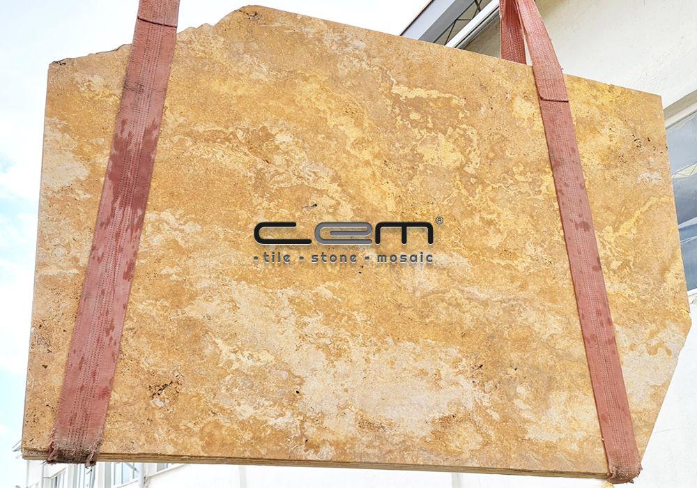 Gold Yellow Travertine Slab Cross Cut - Cem Marble – Turkish Marble and ...