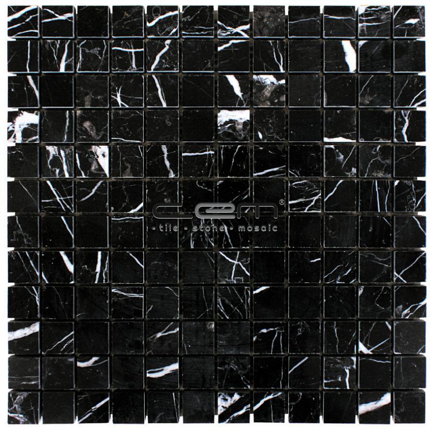 23mmx23mm Nero Marquina Siyah Mermer Cilalı Mozaik - Cem Mermer